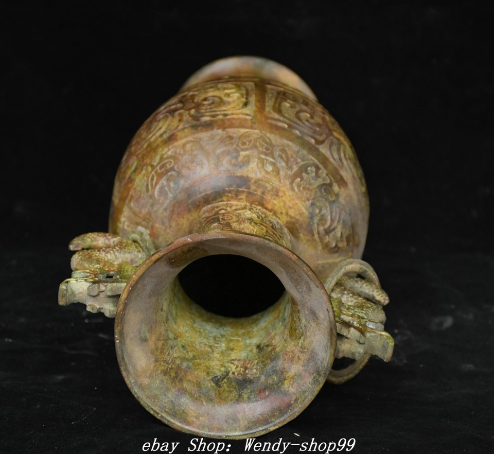 15" Old Shang Dynasty Bronze Ware Dragon Ears Phoenix Bird Pattern ...