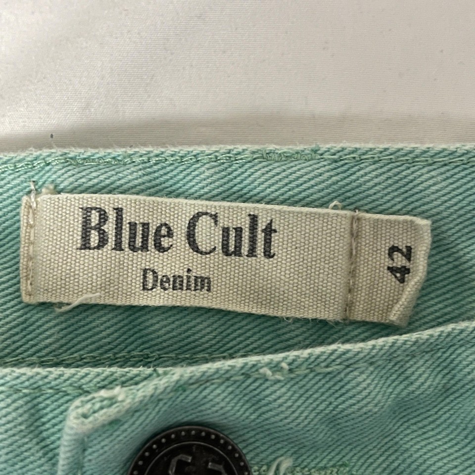 Blue Cult Jeans Mens 41x33 Green Moto Biker Zipper Knee Straight Denim ...