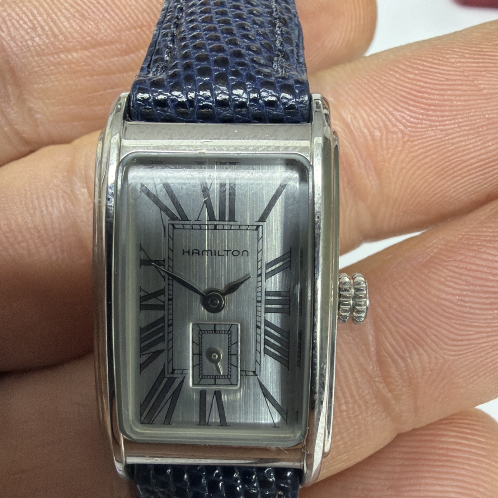 Hamilton Tank Watch 32x19 New Condition Blue Strap 6349 | eBay
