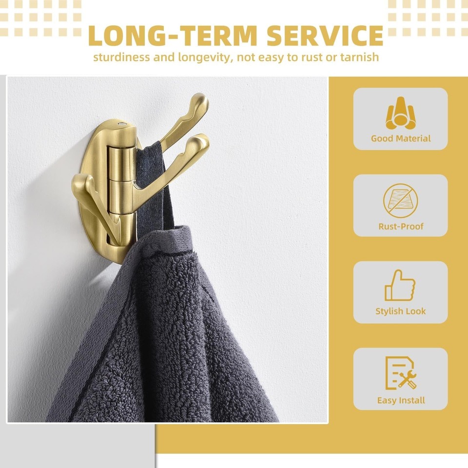 Suyar Brushed Gold Towel Hook, Metal Swivel Coat Robe Holder for ...