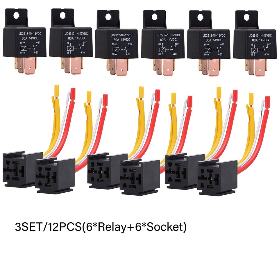 12PCS Car Relay 4Pin DC 12V 80A Normally Open SPST with Relay Socket ...