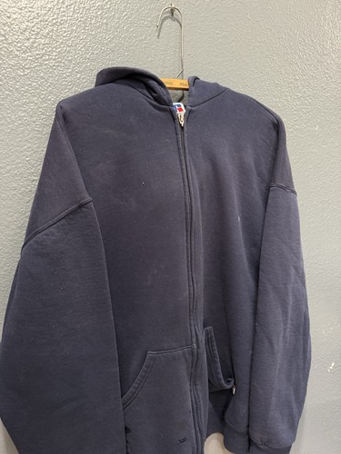 Vintage 90’s Russell Athletic Distressed Men’s Blue Blank Zip Hoodie ...