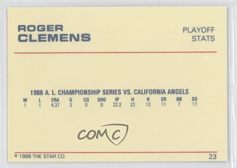 1988 Star Platinum Roger Clemens Playoff Stats #23 | eBay