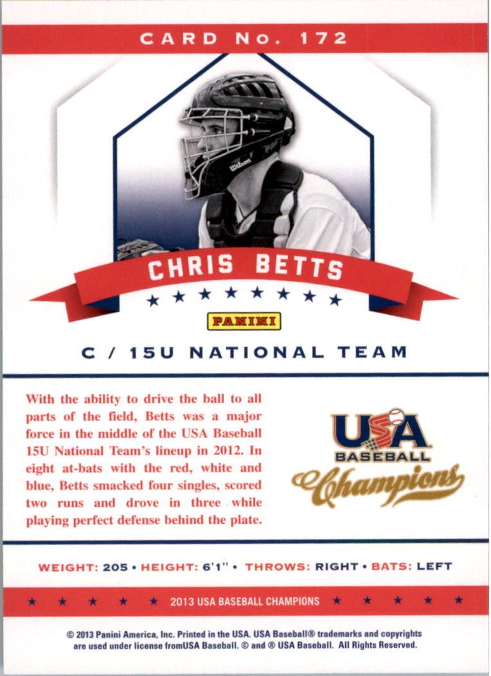 2013 USA Baseball Champions National Team Mirror Blue #172 Chris Betts ...
