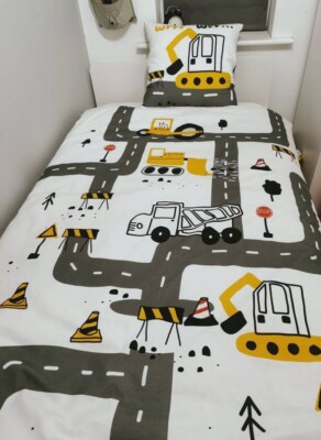 Kids duvet cover set,digger duvet cover set,digger bedding set for kids ...