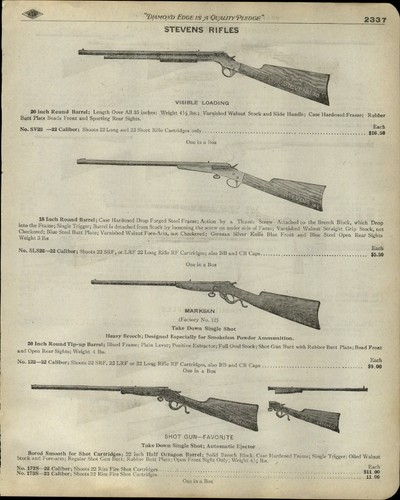 1918 PAPER AD Stevens Rifle Marble Game Getter Gun Hamilton Single Shot ...