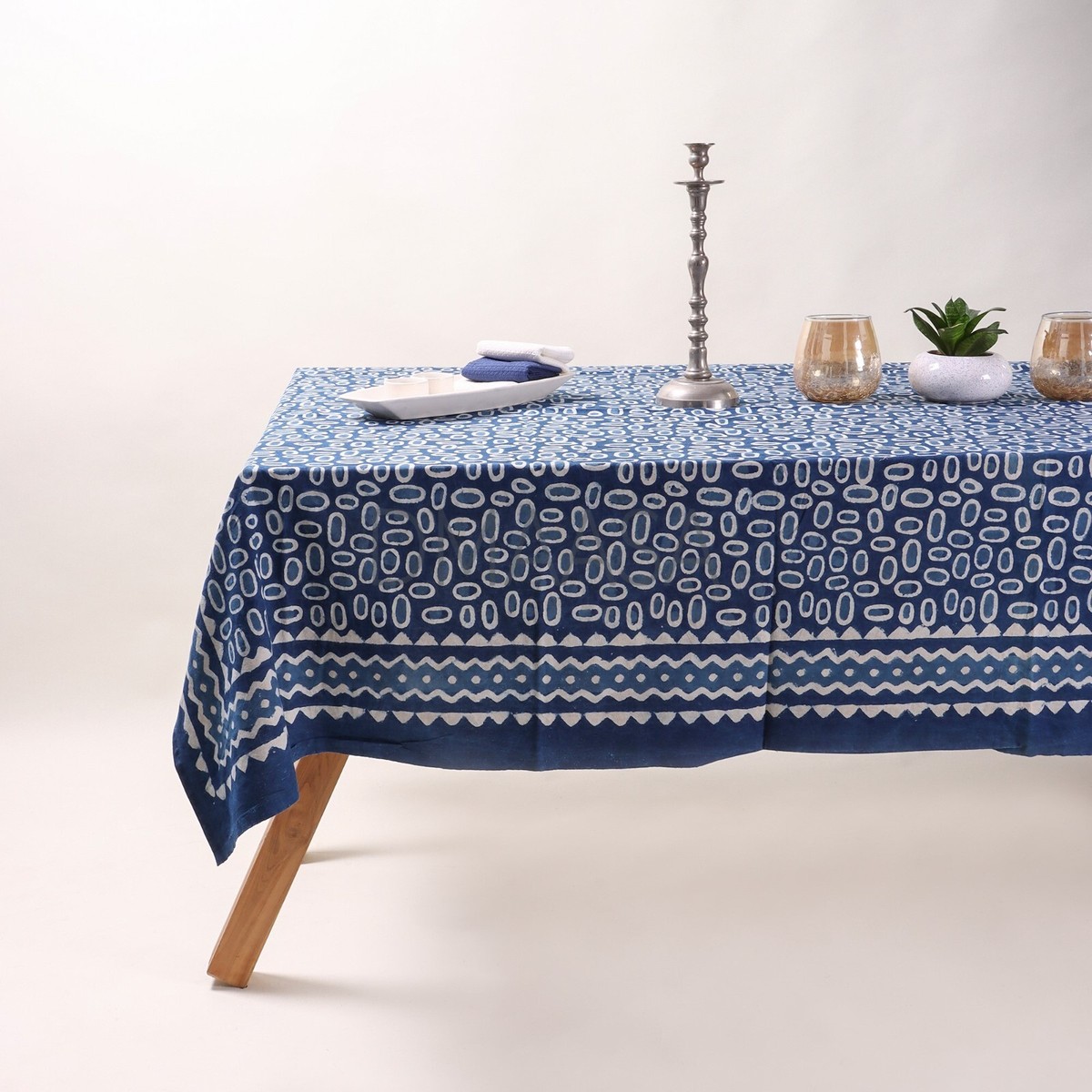 Blue Presentation Tableloth Designer Blue Round Tablecloth, 55" Diam.,