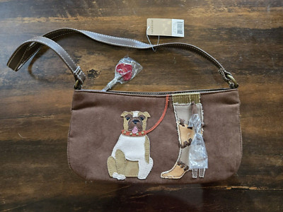 Massini Suede Applique Embroidered Pitbull / Bulldog Dog Purse Hand Bag ...
