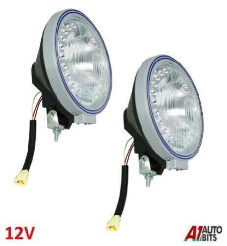 2x 9" Fog Spot Lights 12V White Round Halogen 20 LED Angel eye Car Van ...