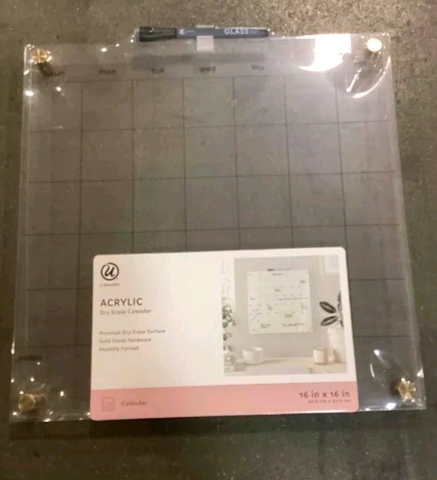 U Brand Clear Acrylic Monthly Dry Erase Calendar w Gold Hardware ...