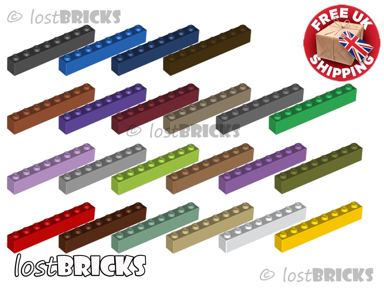 LEGO - Part 3008 - Pack of 5 x NEW LEGO Bricks 1x8 + SELECT COLOUR ...