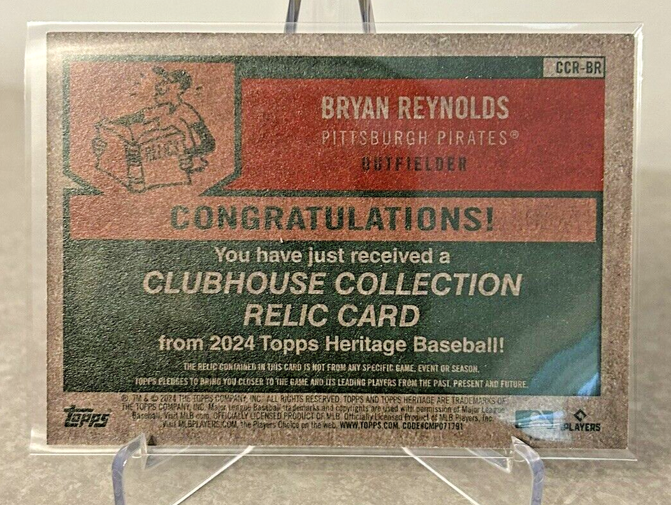 Bryan Reynolds 2024 Topps Heritage Clubhouse Collection Patch #CCR-BR ...