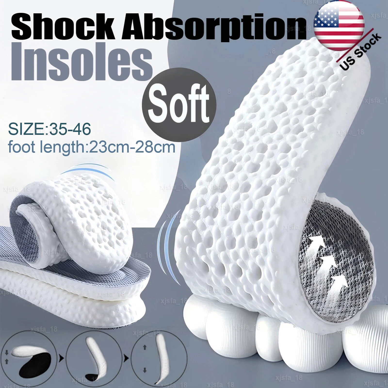 Memory Foam Insoles Elastic Shock Absorbing Shoe Insoles Sports ...