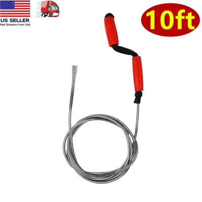 10ft DRAIN OPENER Spring Wire Rod Auger Snake Pipe To Unclog Sink ...