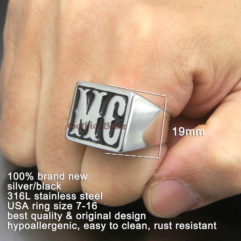 Men's Punk Silver 316L Stainless Steel MC Ring for Motor Motorcycle ...