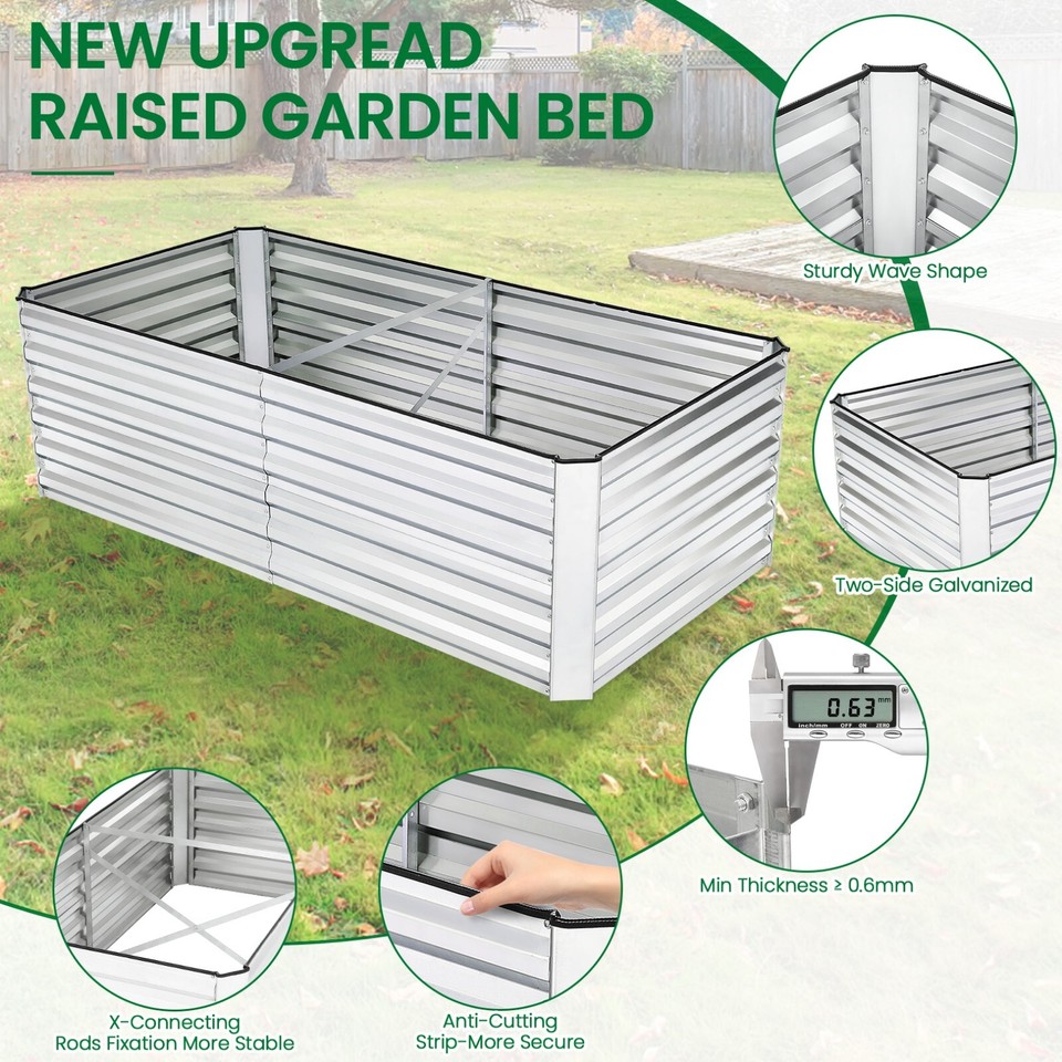 Galvanized Raised Garden Bed 6x3x2FT/8x4x2FT Metal Planter Box Outdoor ...