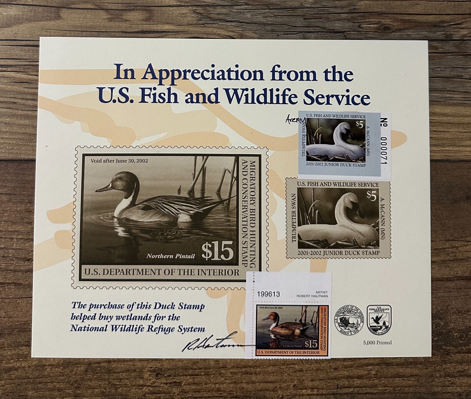 #RW68 #JDS9 2001 - USFWS Duck Stamp - Appreciation Souvenir Card ...