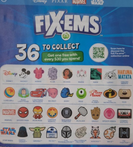 WOOLWORTHS FIX-EMS Woolies Fixem Starwars Grogu Spider Darth Elsa Iron ...