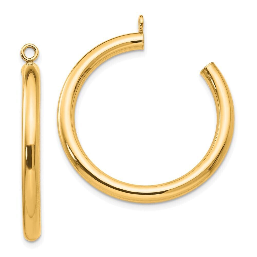14K Yellow Gold Polished Tube Hoop Earring Jackets Earrings Perfect ...