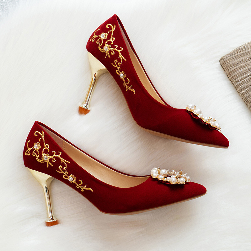 Female Xiuhe Wedding Wedding Shoes Chinese Bridal Red High Heels Pumps ...