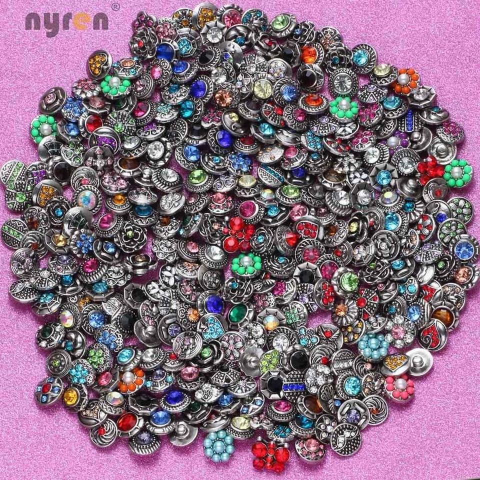 50pcs/lot Mixed Rhinestone Styles 12mm Ginger Snap Button Fit 12mm ...