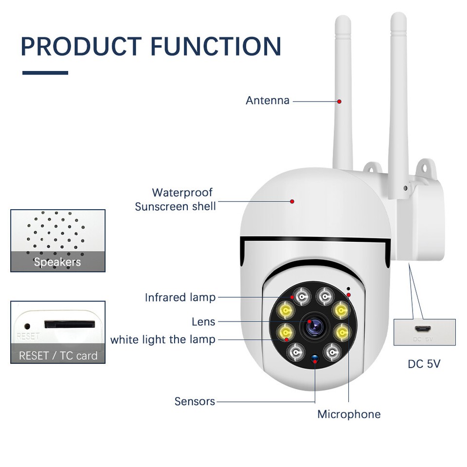 5G WiFi IP Wireless Camera Outdoor PTZ Smart Home Security IR Cam 1080P ...