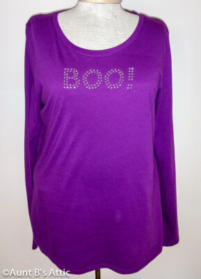 Halloween T-Shirt Ladies L.S. Purple Cotton/Poly Studded "Boo" Novelty ...