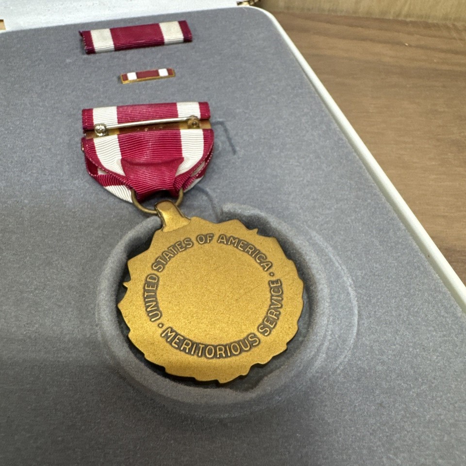 Vintage Meritorious Service Medal Set Lapel Pin Ribbon Case Oak Leaf ...