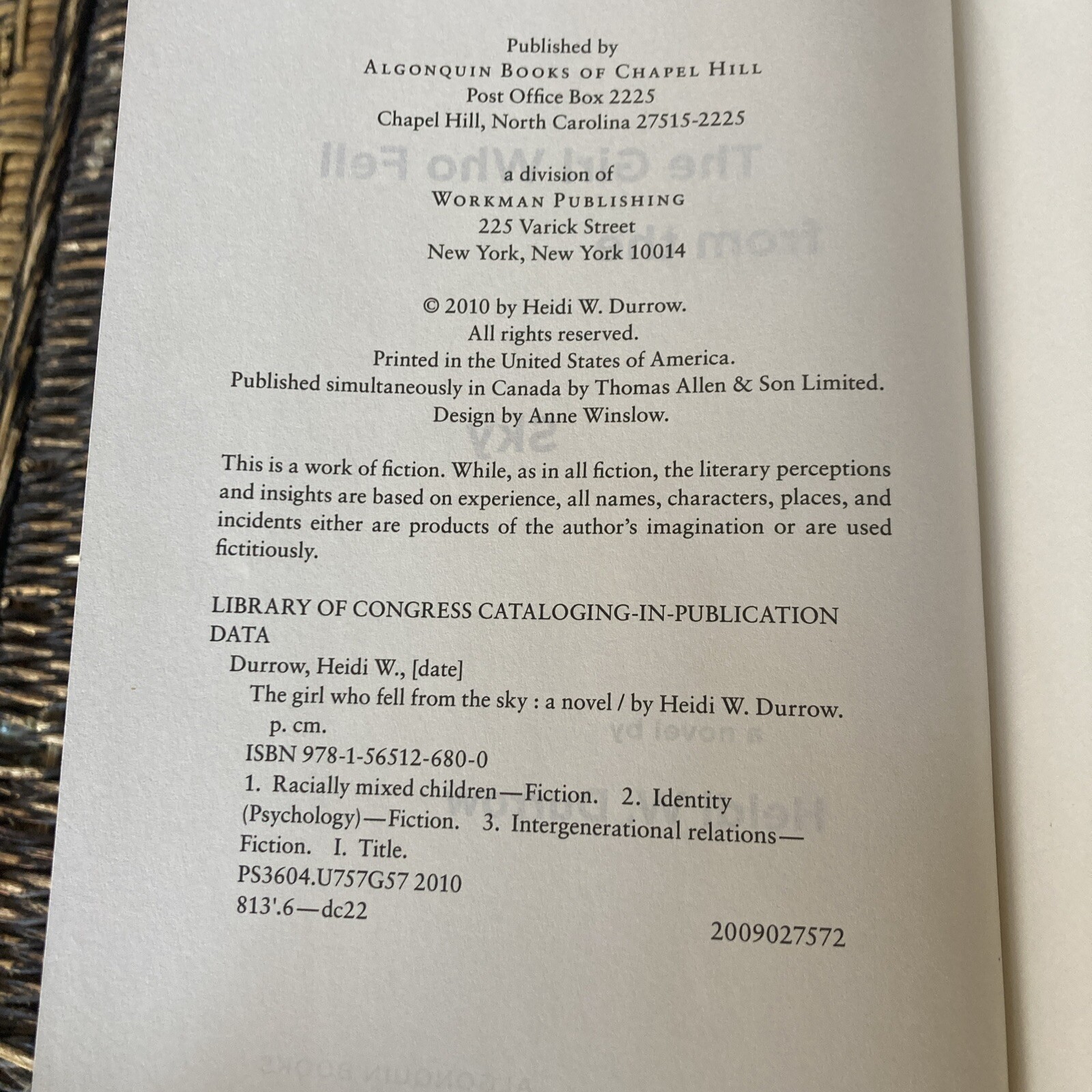 The Girl Who Fell from the Sky by Heidi W. Durrow (2010, Hardcover) 1st ...