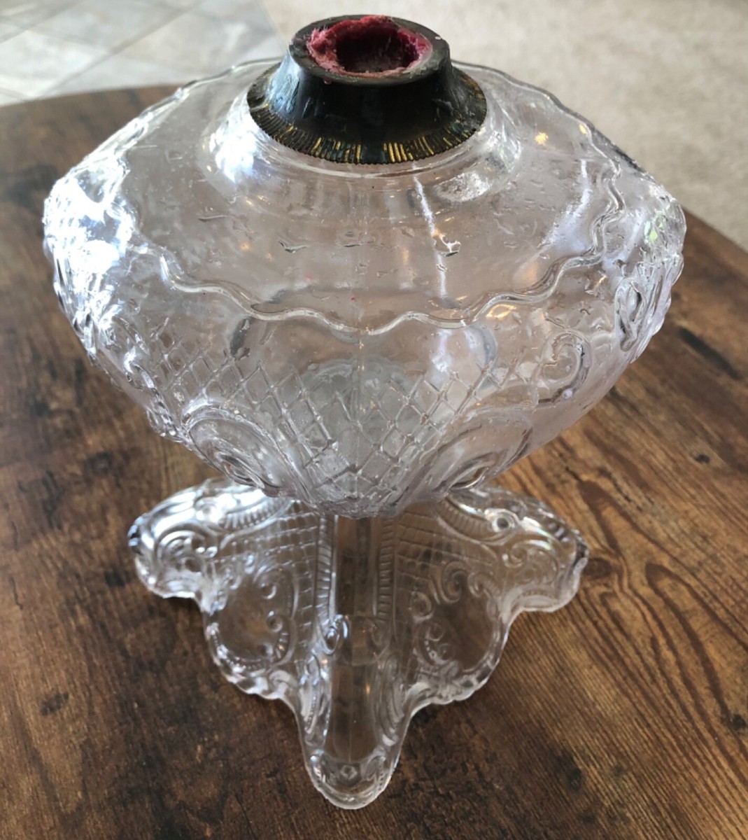Antique Princess Feather Lamps New 3" X 8 1/2" Clear Embossed Glass