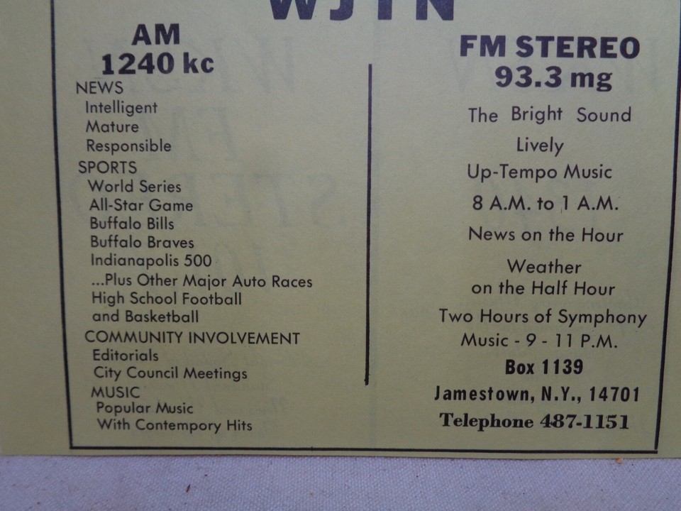 vintage 1971 AD Jamestown NY radio station WJTN am/fm 1970s | eBay