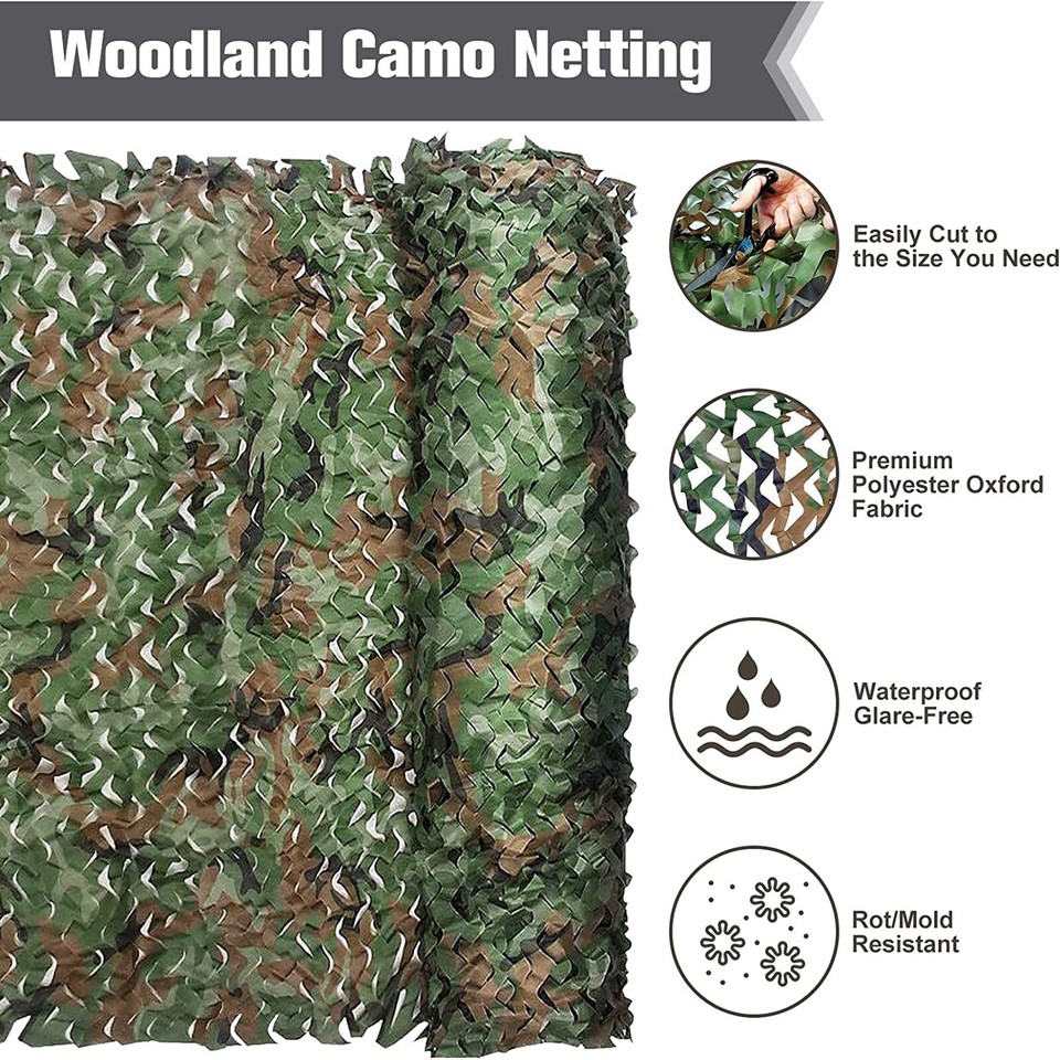13-26Ft Military Woodland Camouflage Netting Cutable Camo Net Camping ...