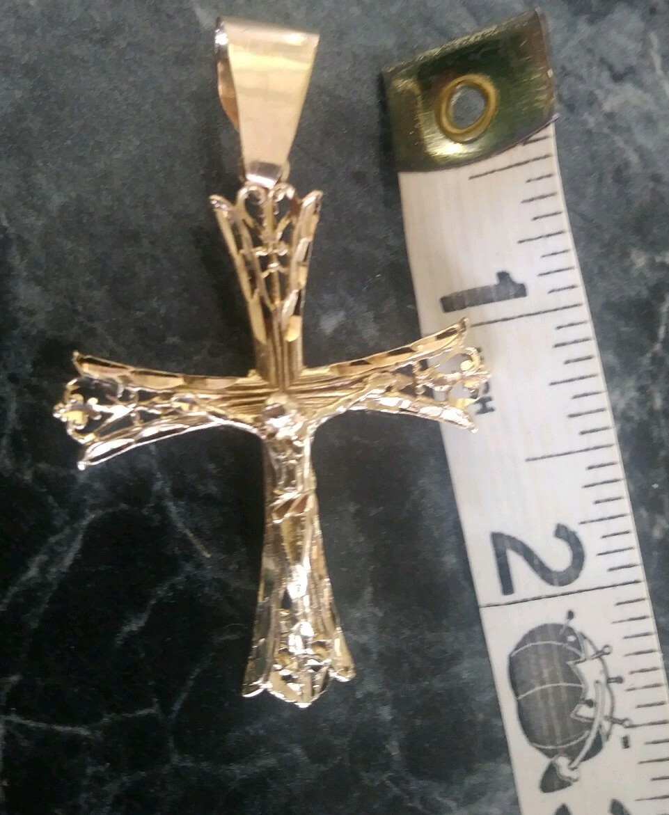 14K SOLID GOLD JESUS CROSS DIAMOND CUT LARGE 7GR IN B… - Gem