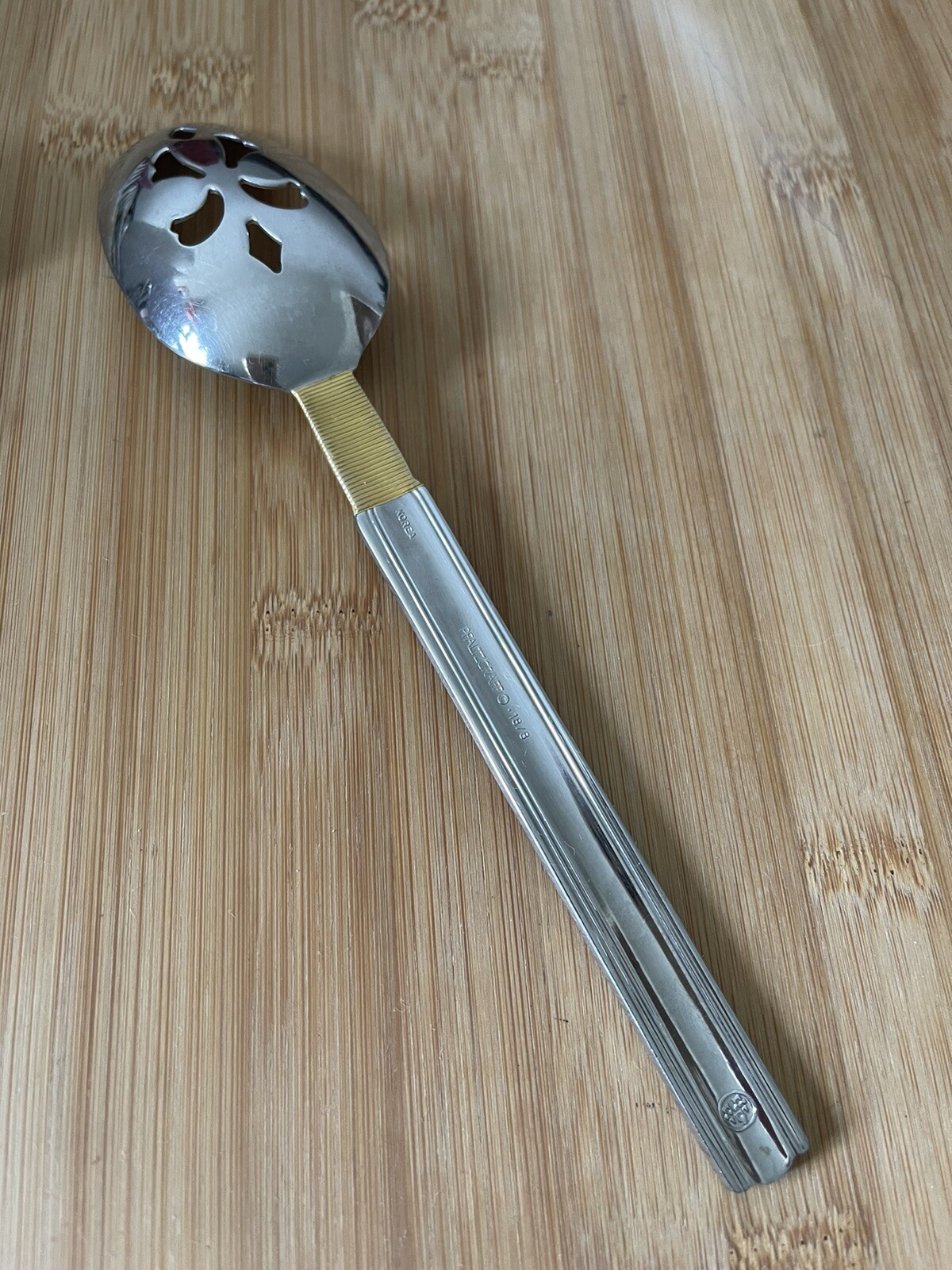 Pfaltzgraff Stainless GOLDEN CROSSROADS Diamond Weave PIERCED SERVING ...