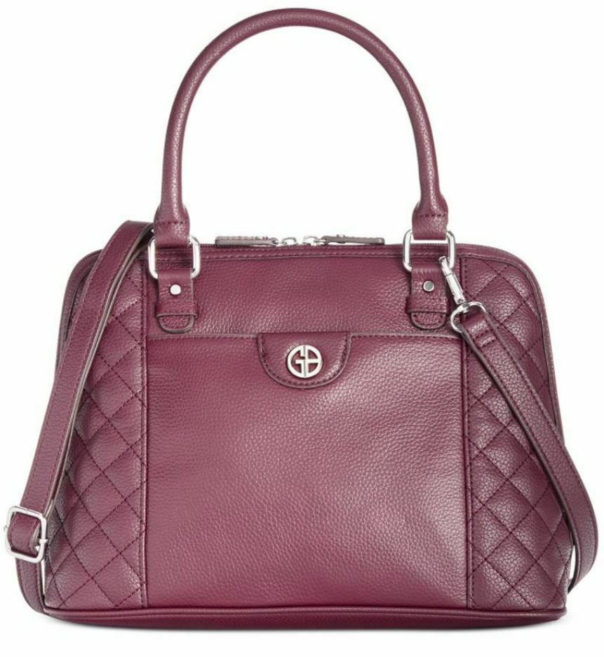 GIANI BERNINI Quilted Leather Dome Zip Around Satchel Shoulder Bag Wine ...