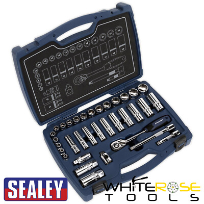 Sealey Premier Socket Set 34pc 3/8" Drive Metric WallDrive Ratchet ...