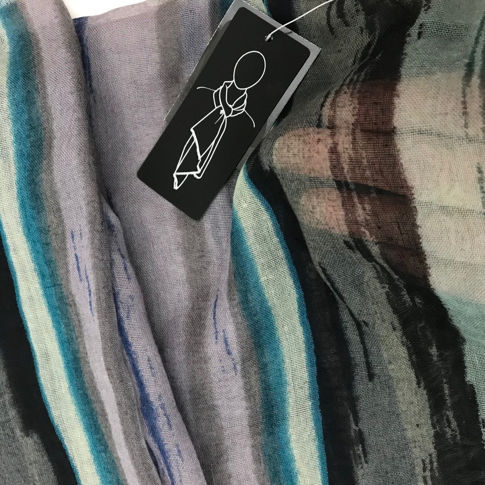 CEJON Neck Scarf Wrap Fringe Striated Stripes Oversize Shawl BOHO 40 x ...