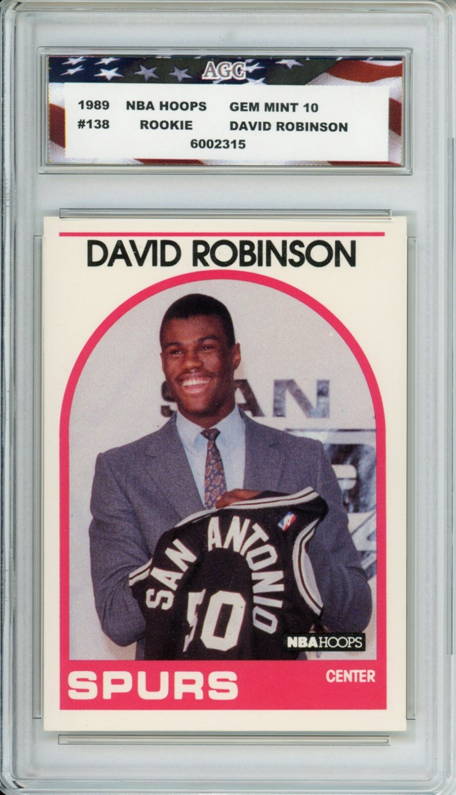 1989 NBA Hoops #138 David Robinson Rookie Card AGC 10 Gem Mint San ...