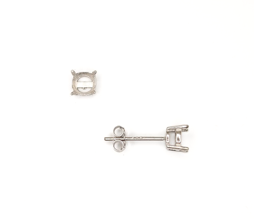 Round Four Prong Earring Settings Sterling Silver with Rhodium Finish ...