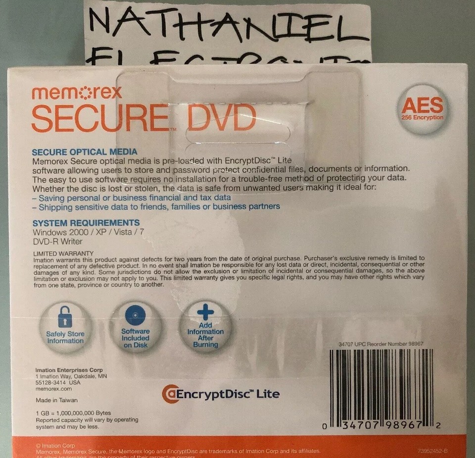 Memorex 5PK Secure DVD Password Protected Encryption 4.6GB AN ESSENCE ...