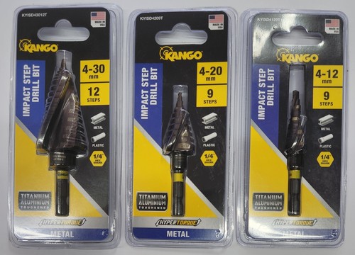 Kango 3 Piece Hypertorque Impact Step Drill Bit Set. 4-12mm, 4-20mm & 4 ...