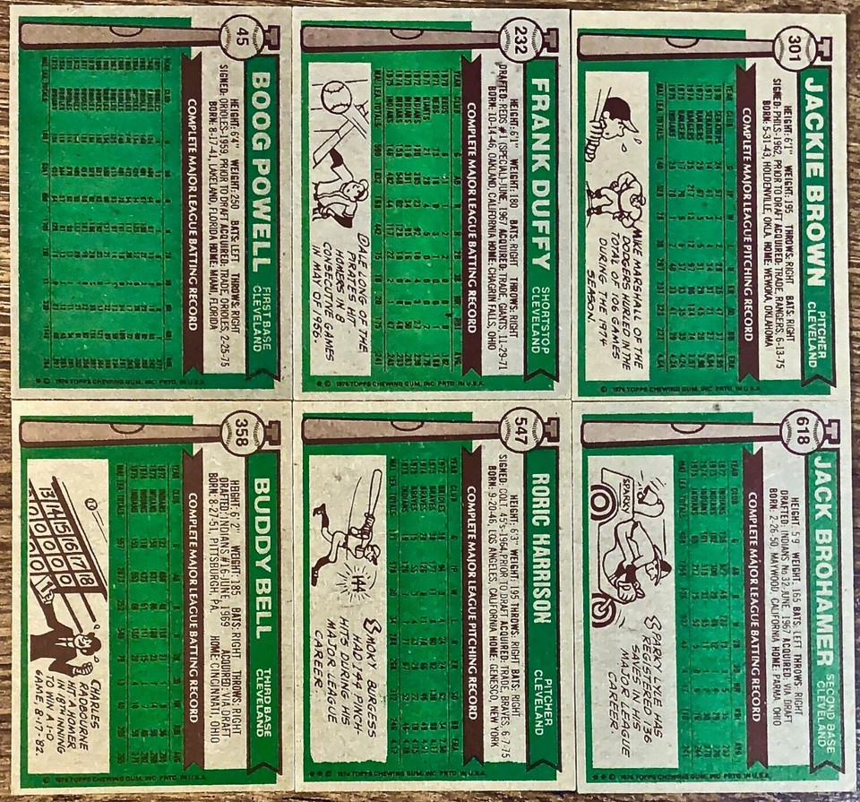 1976 Topps Cleveland Indians Jackie Brown Buddy Bell RoricHarrison Jack ...