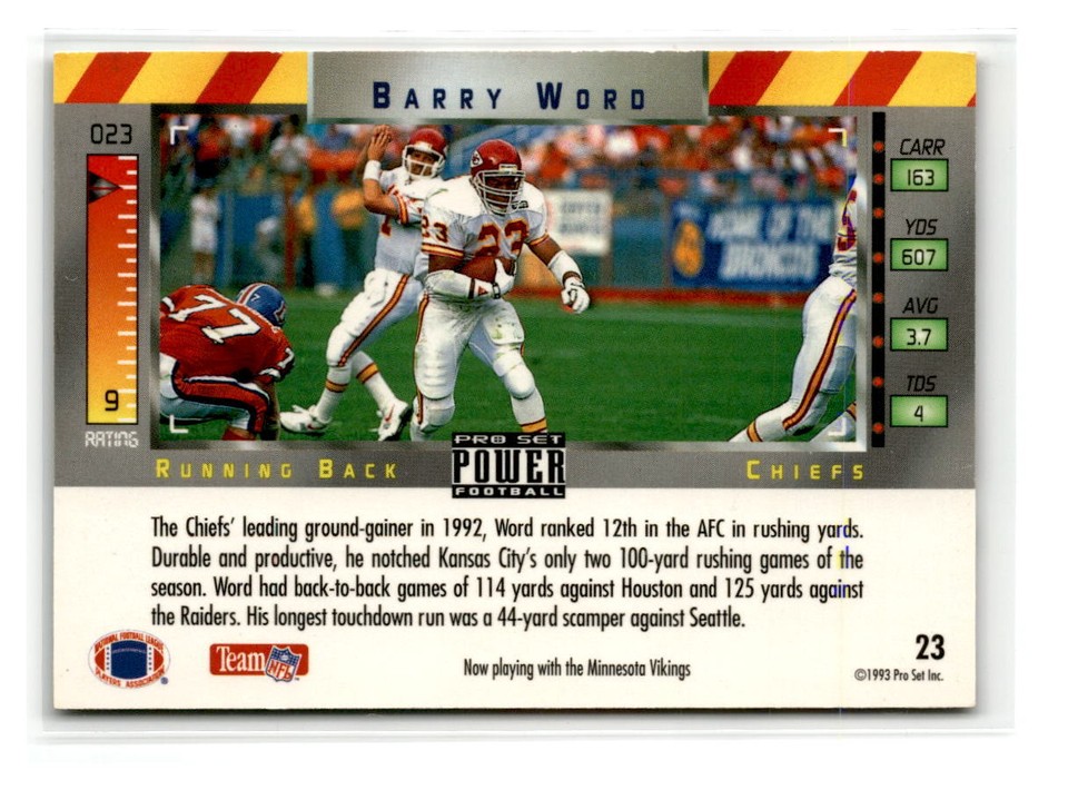 1993 Pro Set Power - #23 - Barry Word Gold - Kansas City Chiefs | eBay