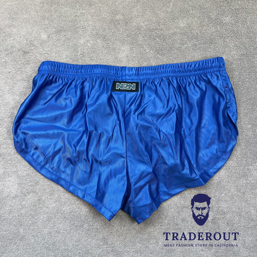 N2N Bodywear Men blue sheer gym erotic euro split shorts size M L | eBay