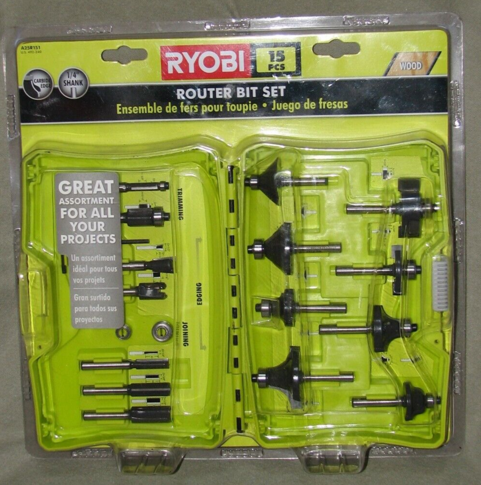 NEW - Ryobi A25R151 15pc 1/4 Inch Shank Carbide Router Bit Set - FREE ...