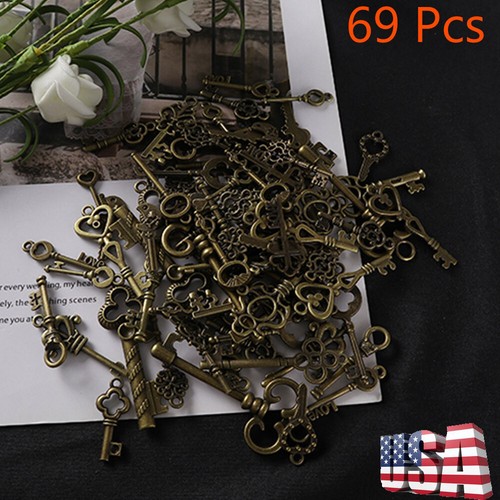 69 Pcs Set Antique Vintage Old Look Ornate Skeleton Keys Fancy Heart ...