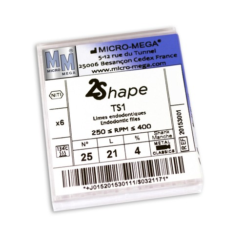 Micro-Mega 2Shape TS1 21MM Ni-Ti Rotary Dental Endodontic 6pc Files ...