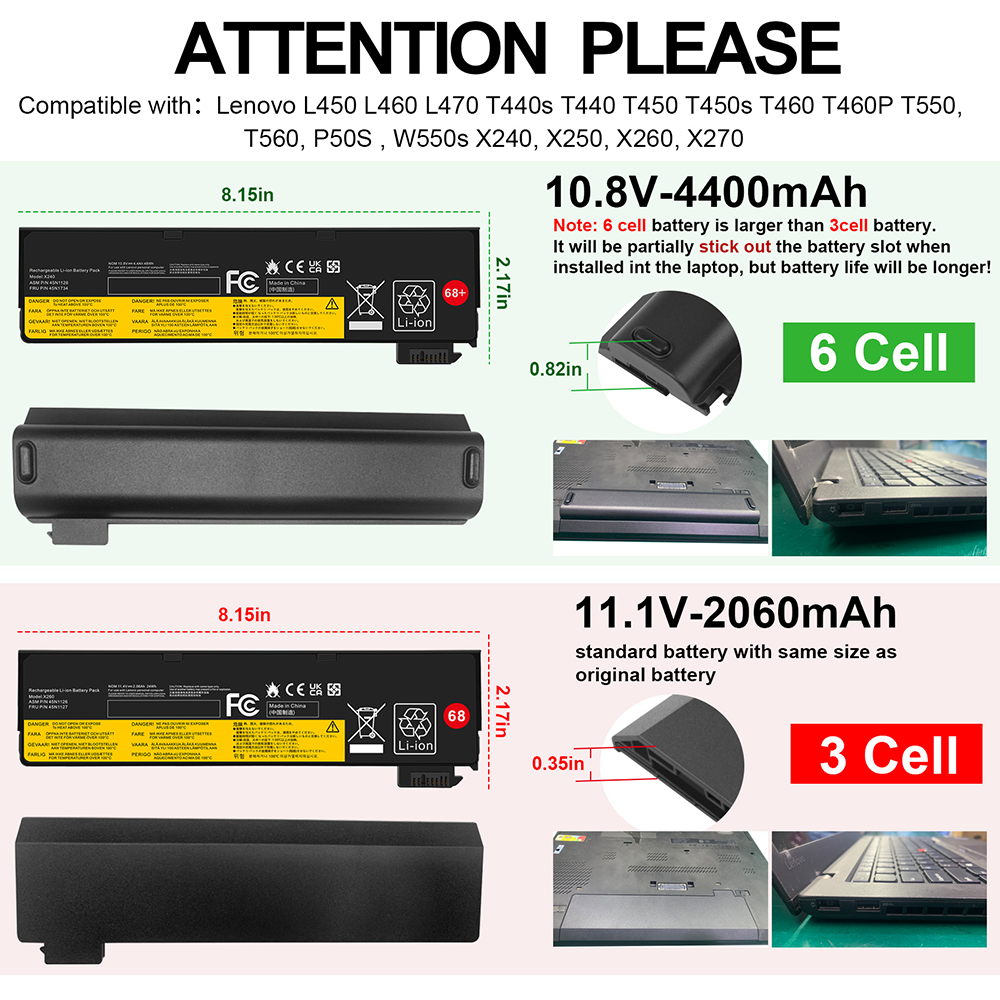 68 Battery For Lenovo Thinkpad X240 240S X250 X260 X270 T440S T450S ...