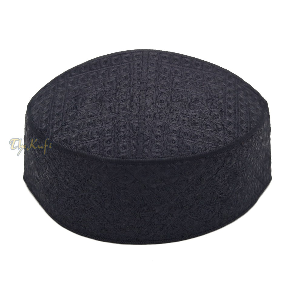 Black Pakistani Topi Cap Embroidered Muslim Islamic Round Kufi Hat ...