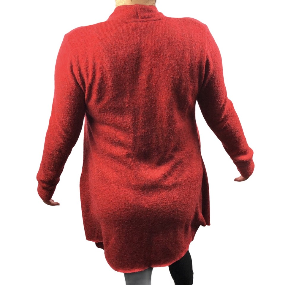 Red Tunic Sweater Open front Cardigan M/L Asymmetrical Trapeze ...